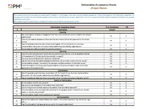 PM² Artefacts | Templates | Monitor & Control | Deliverables Acceptance ...